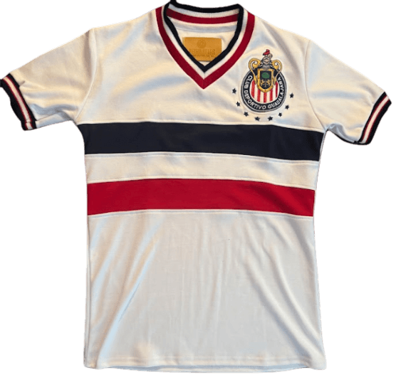 Jersey Retro Chivas 1982 - Blanca con Rayadas Rojo y Azul – RetroStarsBajío